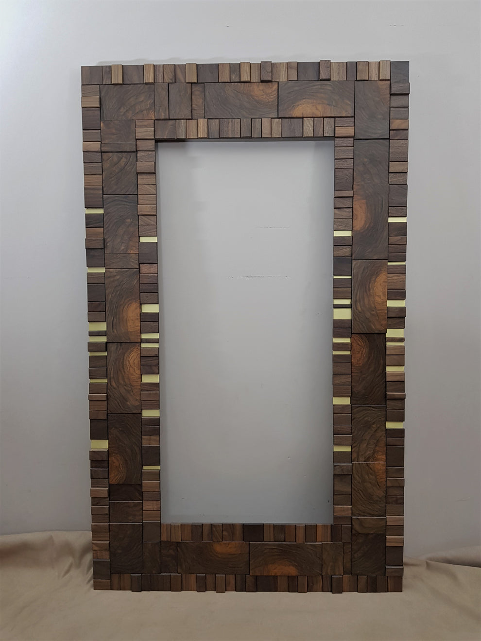 Handmade centrepiece statement mirror frame in end grain figured walnu ...