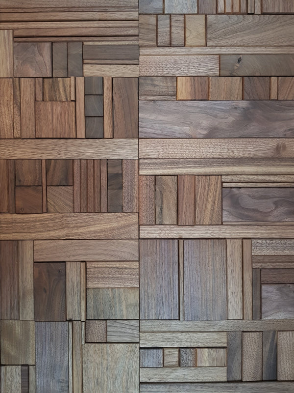 Black walnut wall tiles in true random pattern – Artimatum